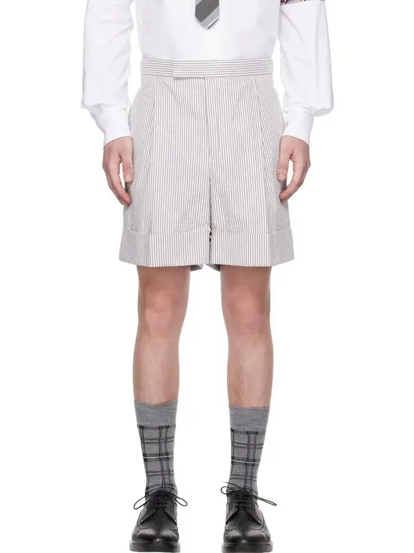 Thom Browne Striped Seersucker Cuff Shorts - Medium Gray