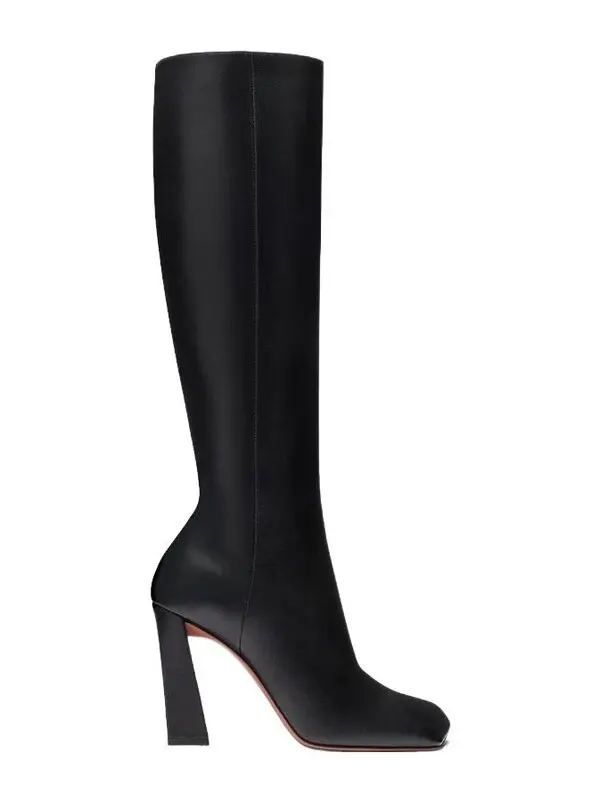 Amina Muaddi Knee-high Square-toe Boots With Thick Heel - Black