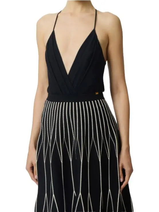 Elisabetta Franchi Georgette Bodysuit Top - Black