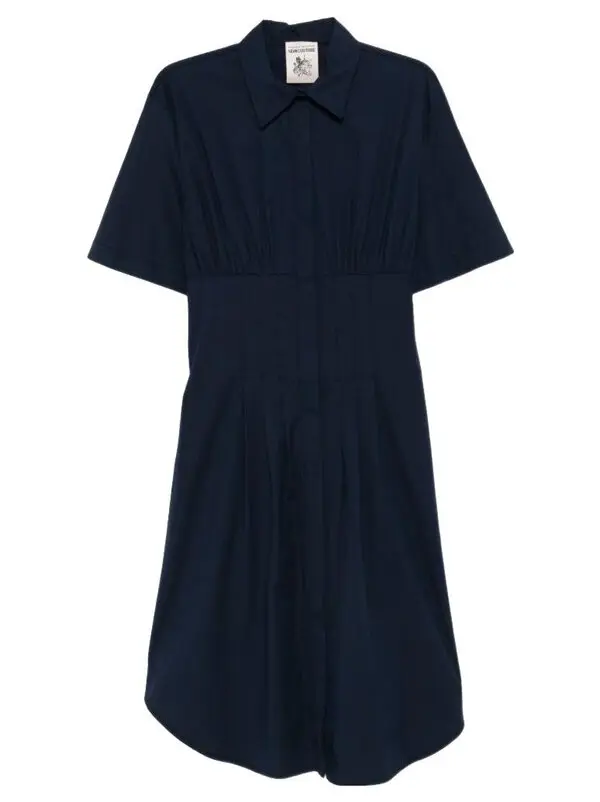 SEMICOUTURE Short Sleeve Shirt Dress With Pleated Details - Blue