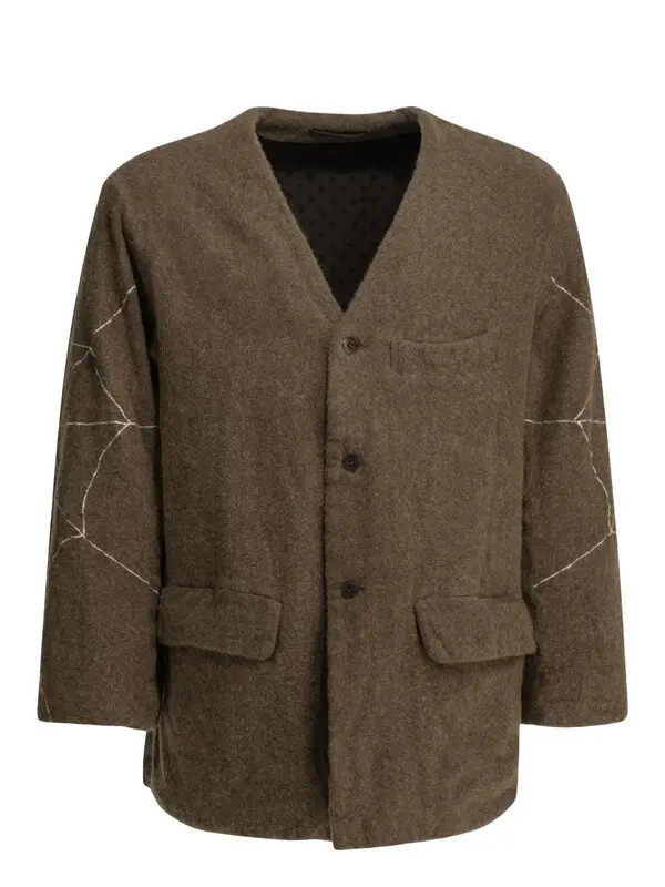 Kapital Single-breasted Spiderweb Embroidered Jacket - Brown