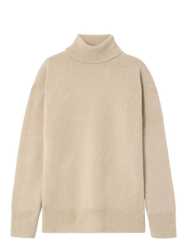 THE ROW High-neck Ribbed Trim Sweater - Sand-colored