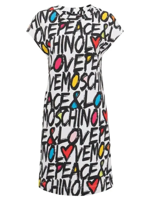 Moschino Printed Round Neck Short Sleeve Dress - Black