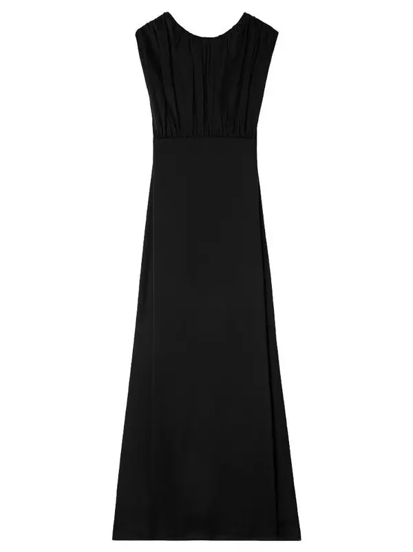 JIL SANDER Gathered V-back Sleeveless Maxi Gown - Black