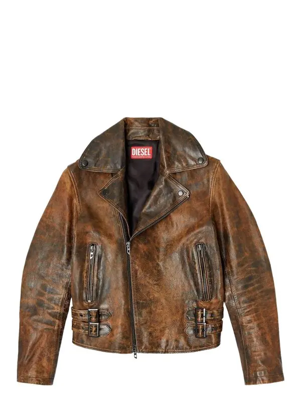 DIESEL® Leon Leather Moto Jacket - Brown
