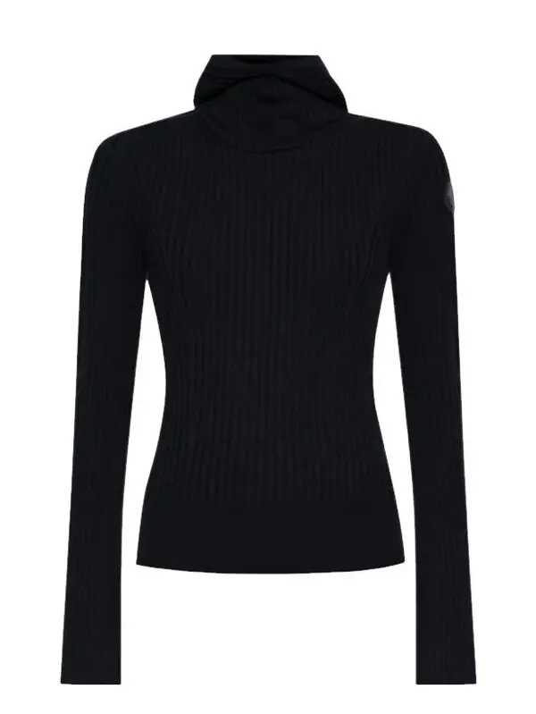 Moncler Ribbed Logo Patch Knit Hoodie - Black
