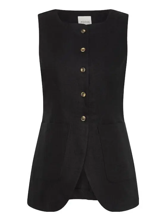 Posse Emma Buttoned Vest - Black