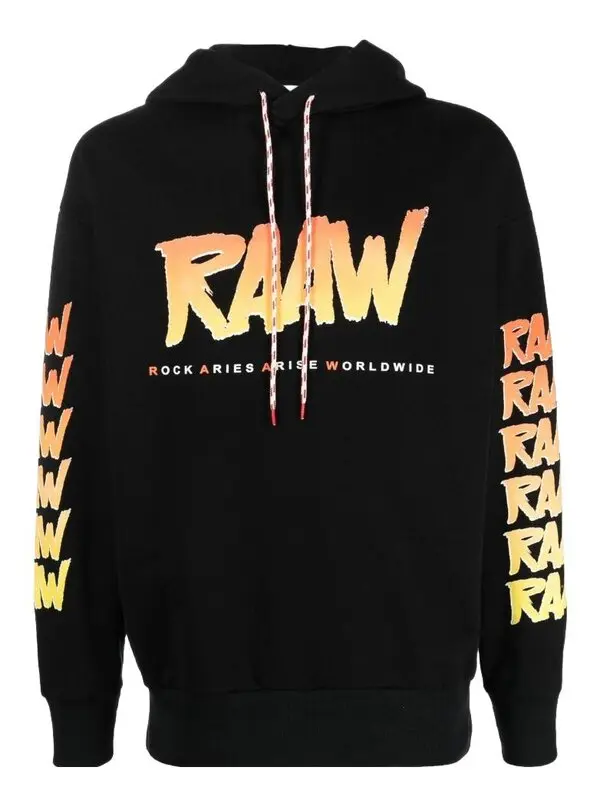 Aries Printed Pullover Hooded Sweater - Black