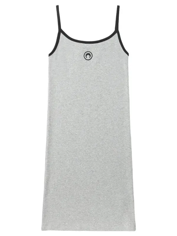 MARINE SERRE Embroidered Logo Spaghetti Strap Dress - Ash Grey