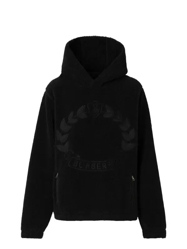 Burberry Logo Embroidered Teddy Hoodie - Black