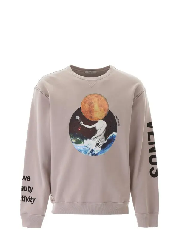 Valentino Garavani Soul Planets" Graphic Print Crewneck Sweatshirt - Nude