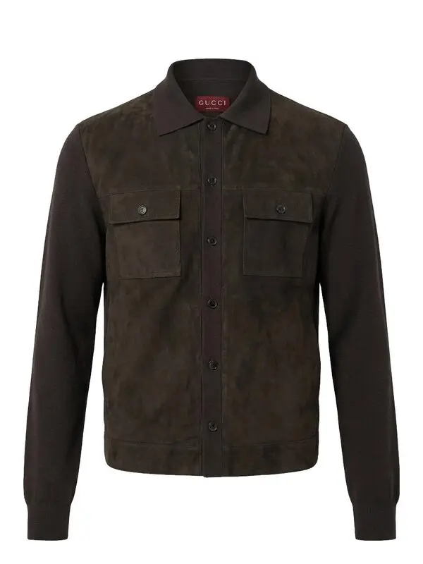 Gucci Suede And Knit Shirt Jacket - Black