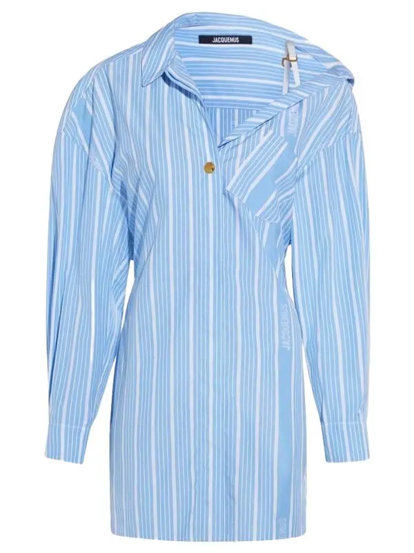 Jacquemus La Mini Robe Chemise Asymmetric Striped Shirt Dress - Blue/white