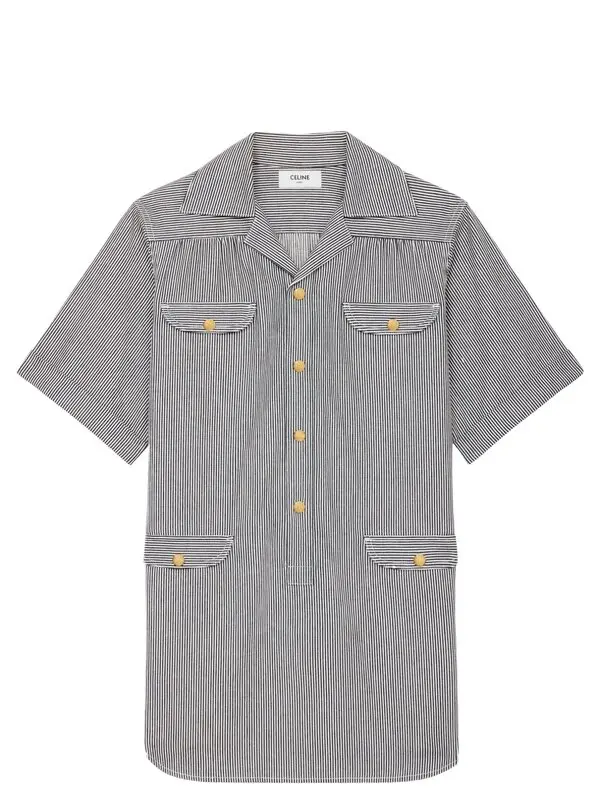 Celine Hickory Striped Cotton Tunic Mini Dress - Gray