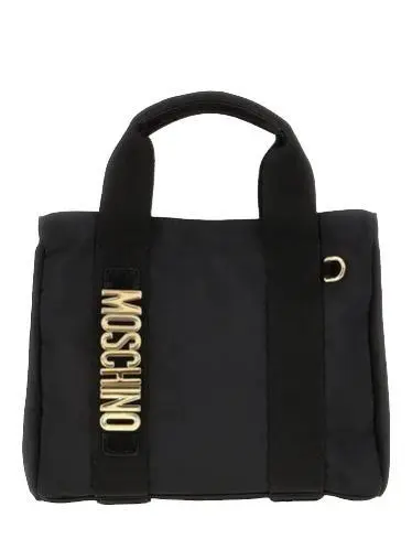 Moschino Small Logo Plaque Top Handle Bag - Black