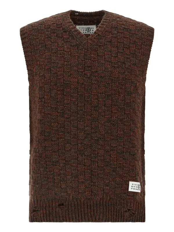 MAISON MARGIELA V-neck Textured Knit Vest - Black