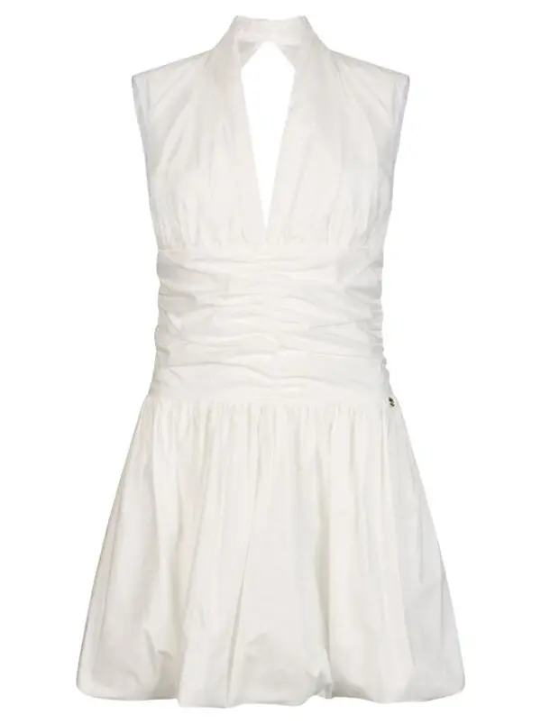 Liu Jo Sleeveless V-neck Poplin Dress With Gathered Detailing And Cut-out Back - Short Dress