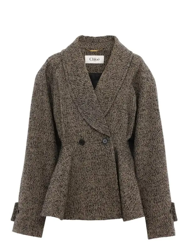 Chloé Double-breasted Short Riding Coat With Chevron Pattern - Beige-black