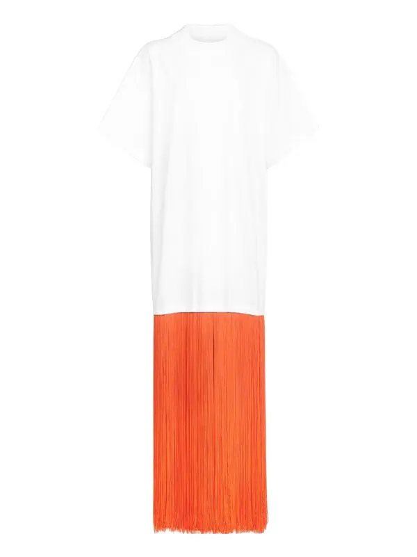 Alaïa Crew Neck T-shirt With Fringed Hem - White