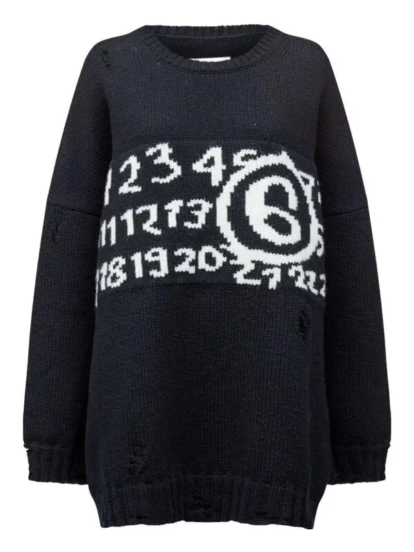 MAISON MARGIELA Distressed Numeric Knit Pullover - Black White