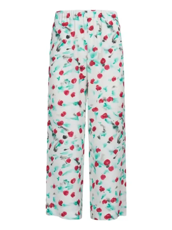Marni Floral Printed Cropped Satin Trousers - White