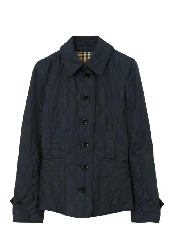 Burberry Diamond-quilted Buttoned Jacket With Throat Lock - Black