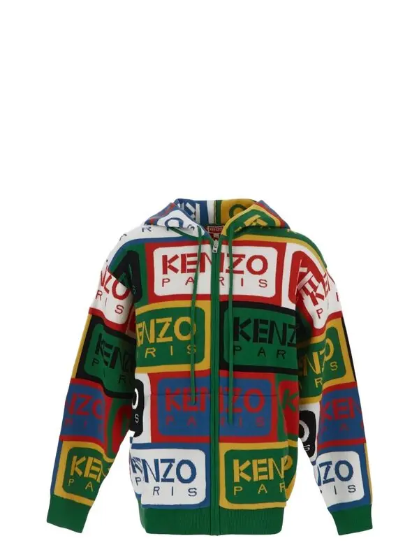Kenzo Zipped Drawstring Knitted Hoodie - Multicolor
