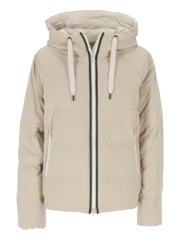 Brunello Cucinelli Padded Down Jacket With Drawstring Hood - Beige
