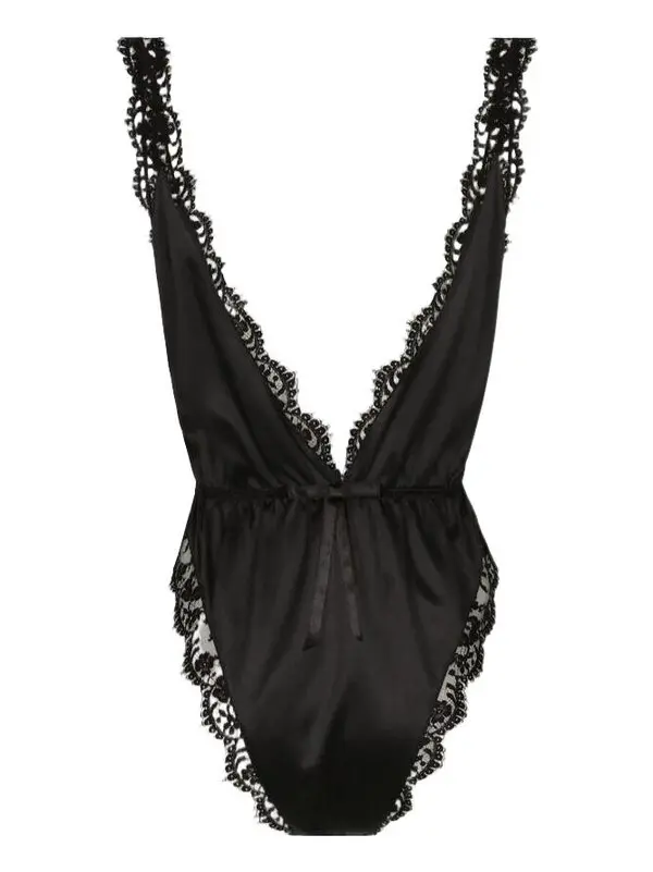 Dolce & Gabbana High-cut Leg Satin Bodysuit With Lace Trim - Black