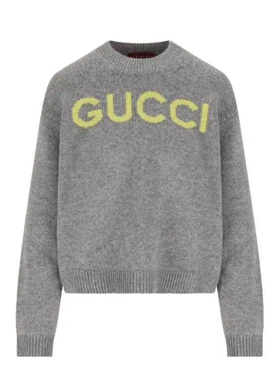 Gucci Logo Intarsia Knit Jumper - Grey