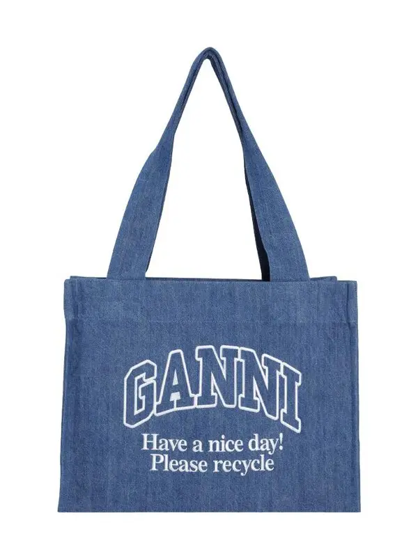 GANNI Embroidered Logo Tote Bag - Blue