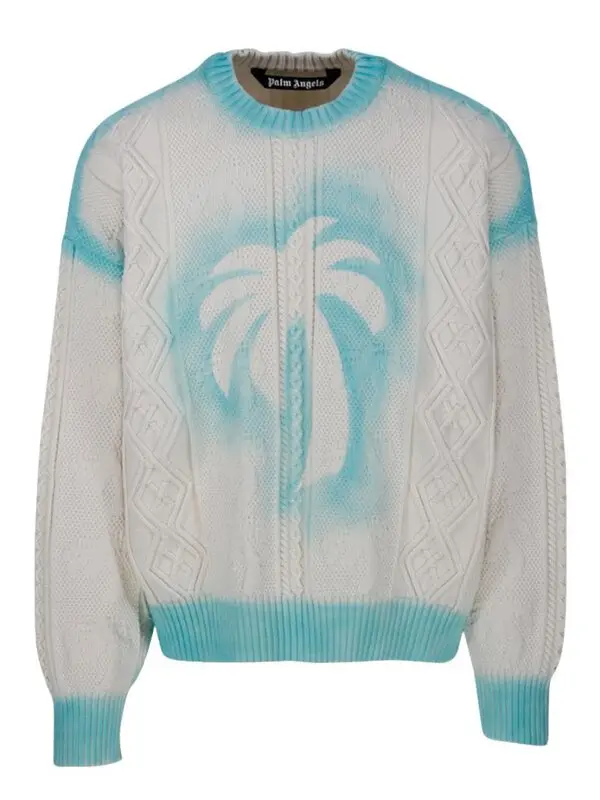 Palm Angels Sprayed Palm Fisherman Jumper - Gray