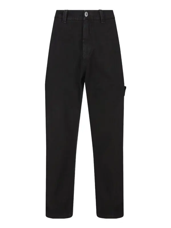 Stone Island Logo Patch Loose Fit Trousers - Black