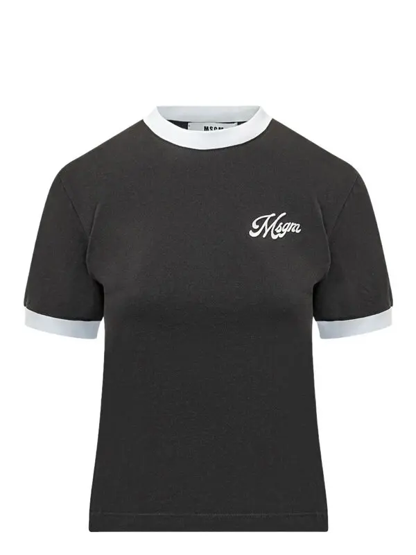 MSGM Logo Detailed Crewneck T-shirt - Black