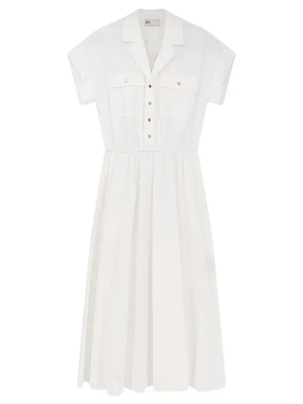 Tory Burch V-neck Shirt Dress With Flap Pockets - White