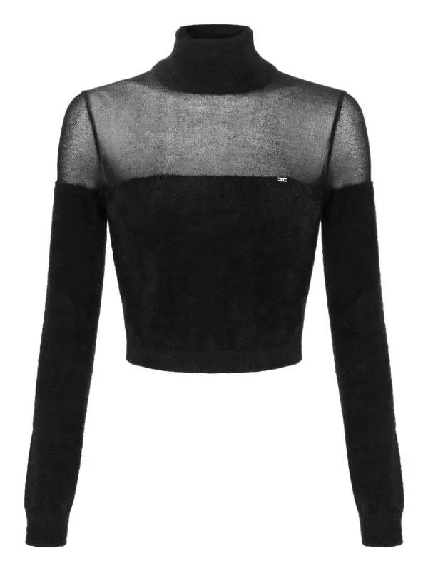 Elisabetta Franchi Sheer Turtle Neck Cropped Sweater - Black
