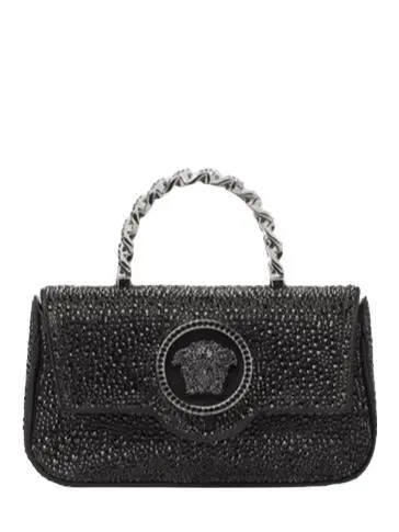 Versace La Medusa Embellished Chain-linked Mini Shoulder Bag - Black