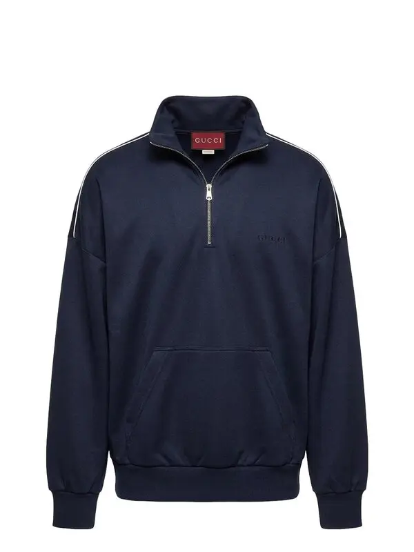 Gucci Technical Jersey Sweatshirt With Embossed Logo - Navy Blue