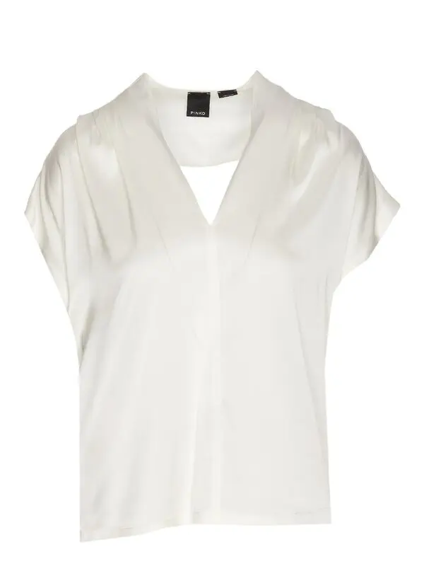 Pinko V-neck Stretch Satin Blouse - White