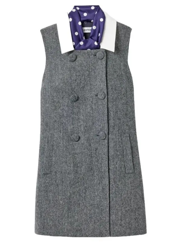 SELF-PORTRAIT Sleeveless Double-breasted Dress With Scarf Detail - Grey