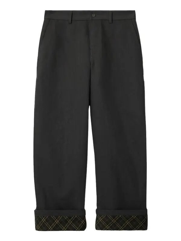 Burberry Logo Embroidered Turn-up Cuff Trousers - Black
