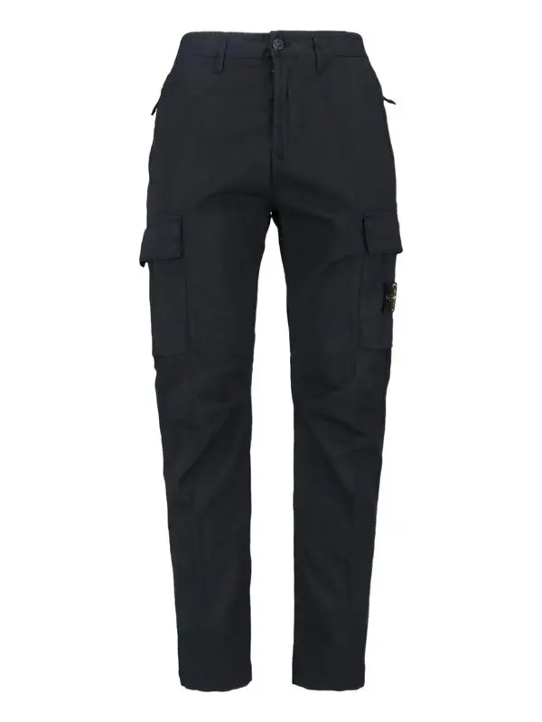 Stone Island Logo Patch Tapered-leg Trousers - Black