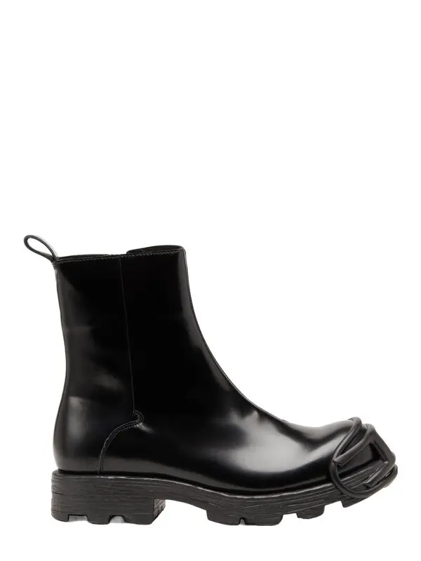 DIESEL® D-hammer Round-toe Ankle Boots With Metal Logo Detail - Black