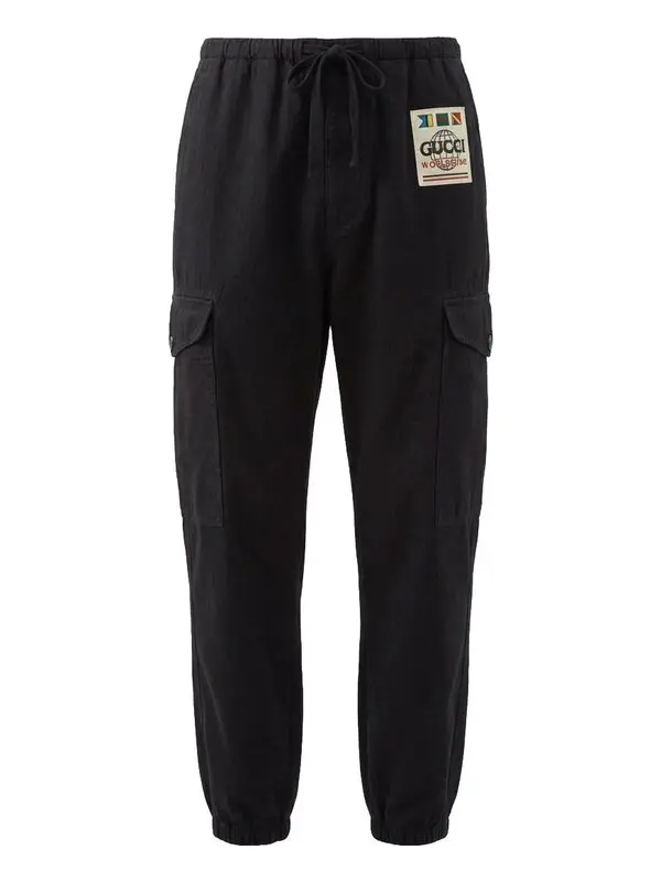 Gucci Logo Patch Wide-leg Cargo Trousers - Black