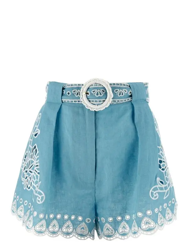 Farm Rio Richelieu Embroidered Shorts - Blue