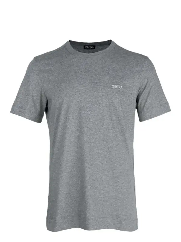 Zegna Logo Embroidered Crewneck T-shirt - Gray
