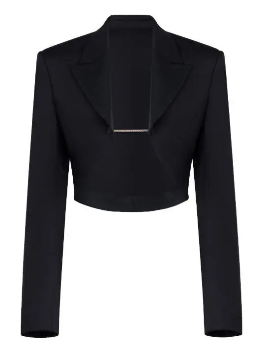 Alaïa Tuxedo Bolero Jacket With Satin Lapels And Metal Chain Fastening - Black