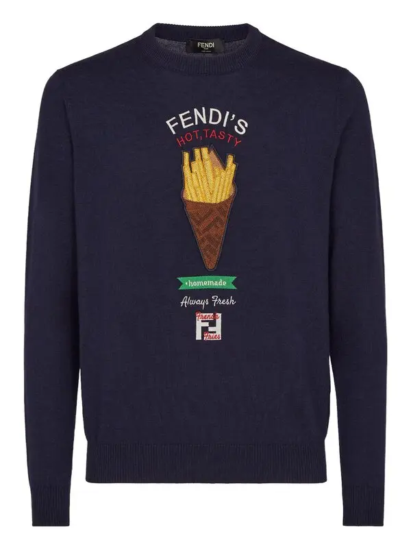 Fendi Fendilicious" Embroidery Pullover - Blue
