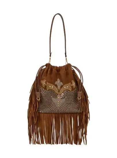 Etro Studded Fringed Shoulder Bag - Brown