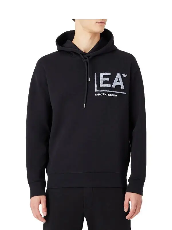 Emporio Armani Logo Embroidered Drawstring Hoodie - Black